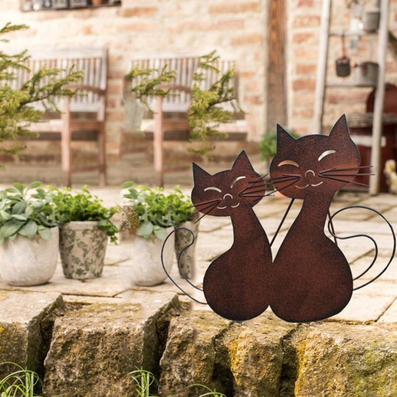 Buy Wrought Iron Vintage Rusty Two Cat Vintage Garden Ornaments ...