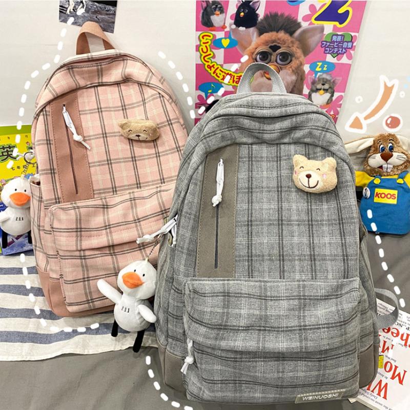 Cheap Linen Plaid School Bag Female Large-capacity Student Backpack ...