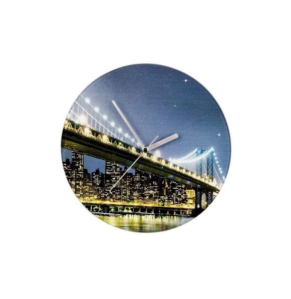 Buy Round Glass Wall Clock - Brooklyn Bridge - D 27 Cm at affordable ...