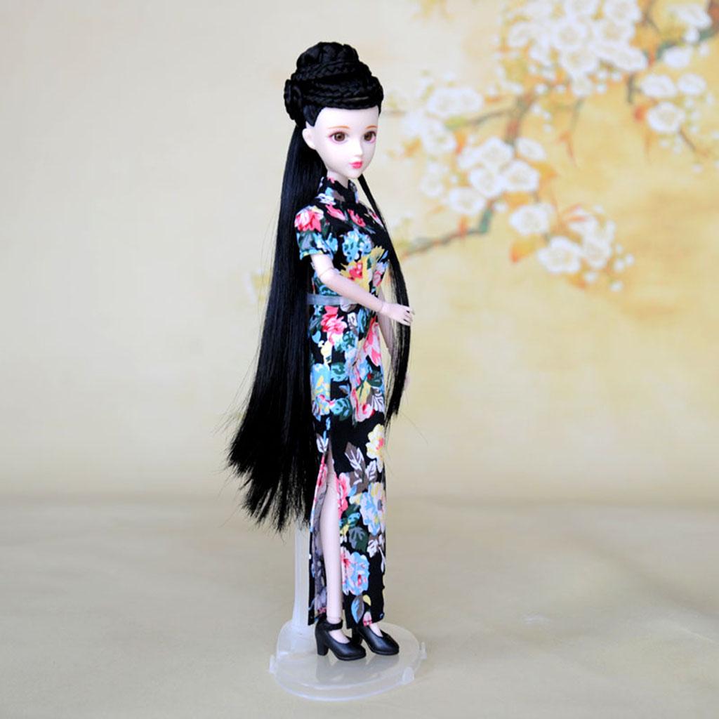 Chinese Doll Floral Cheongsam Dress for 1/6 BJD Xinyi Accessories Black ...