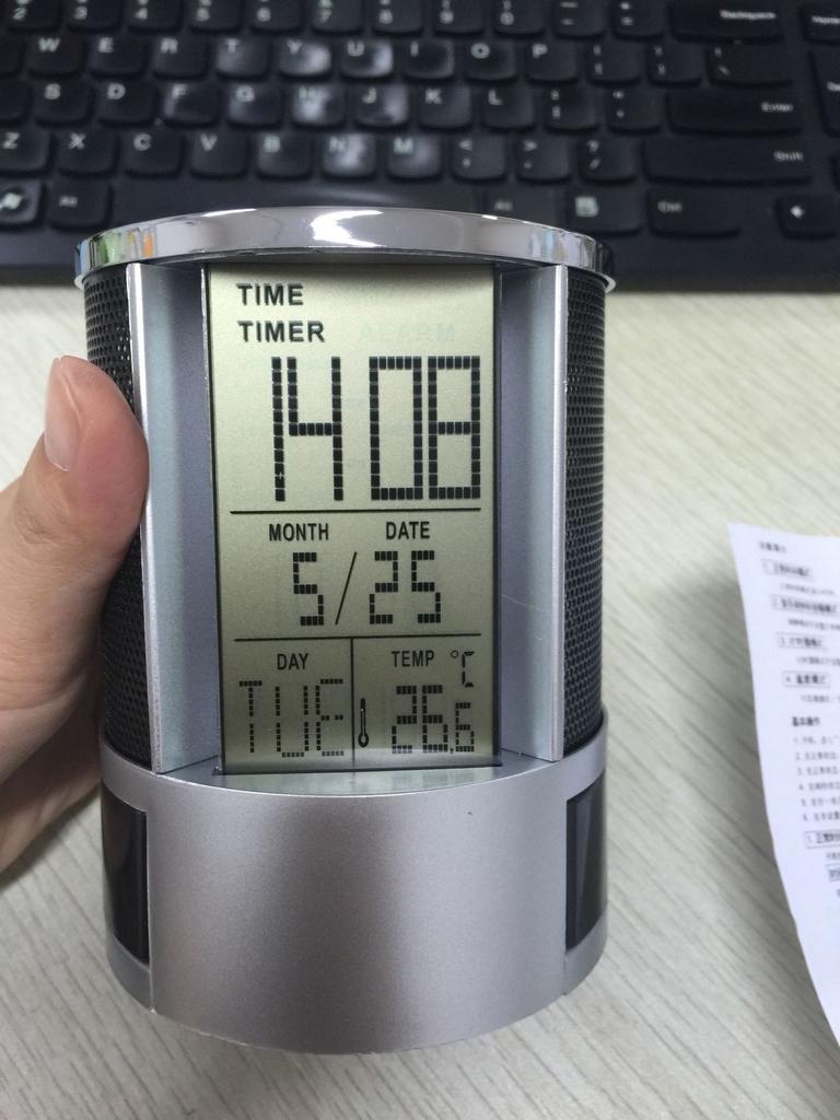 Buy Office Digital LCD Desk Mesh Pen Pencil Holder Time Temp Calendar ...