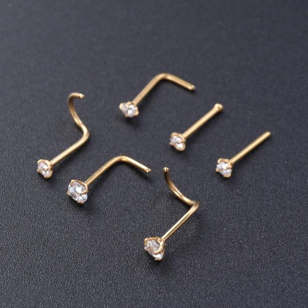 Buy 6pcs/set Nose Studs Piercing Crystal Stainless Steel Chic Fashion ...