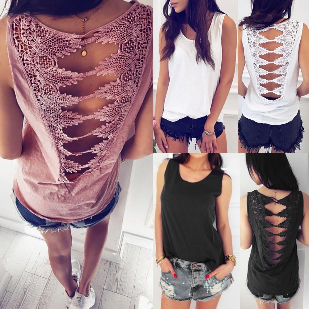 Buy Summer Womens Backless Sleeveless T-Shirt Vest Ladies Loose Tank ...