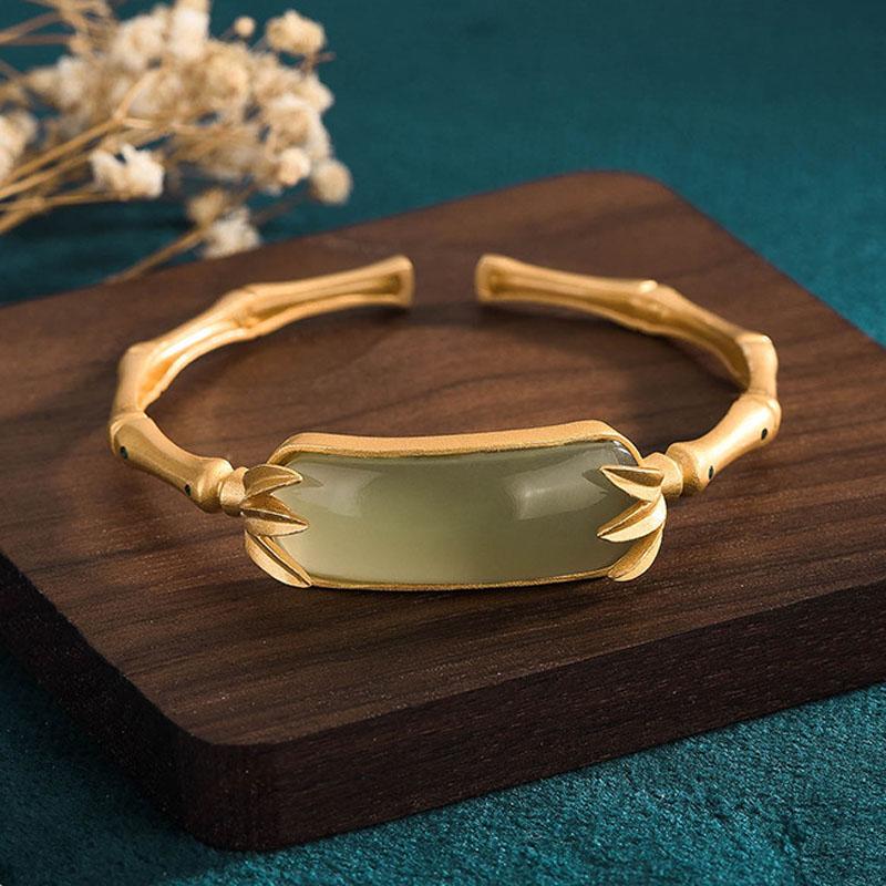 Bracelet de Style chinois en cuivre plaqué or bambou vert émeraude ...