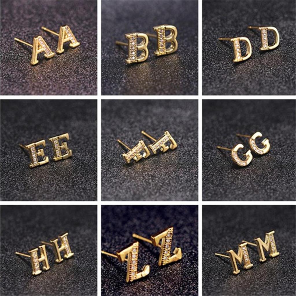 Fashion Women Rhinestone Inlaid 26 Letters Shape Ear Stud Earrings ...