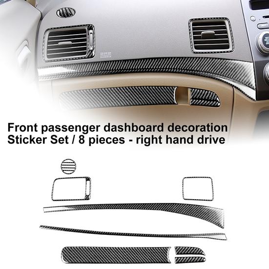 8Pcs Dashboard Sticker Universal Self-adhesive Black Carbon Fiber ...