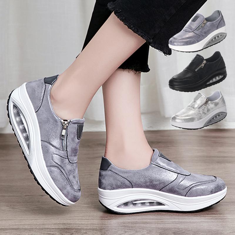 Buy Women Simple Style Height Increasing Leather Shake Shoes Shock ...