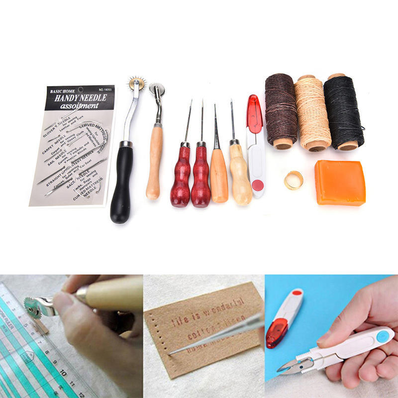 Buy 14Pcs Leather Craft Hand Stitching Sewing Tool Thread Awl Waxed ...