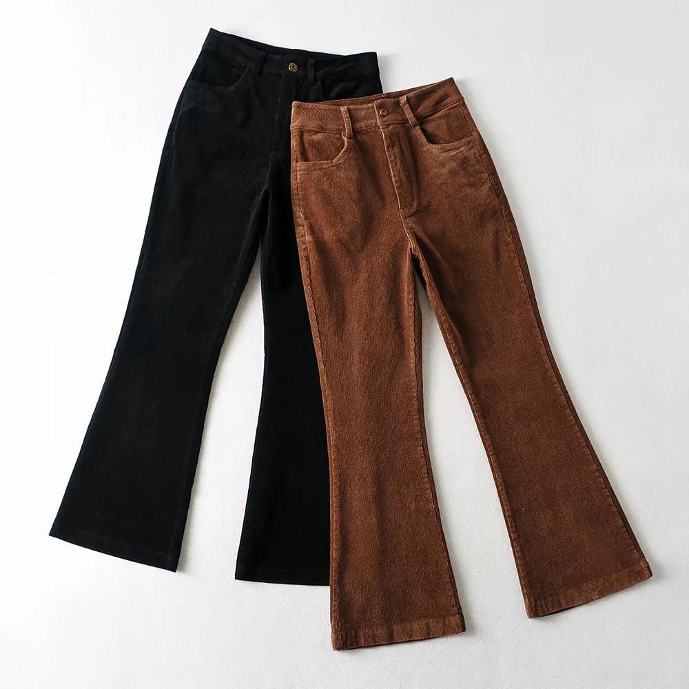 Buy High Waist Corduroy Pants Fashion Women's Solid Color Pants Slim ...