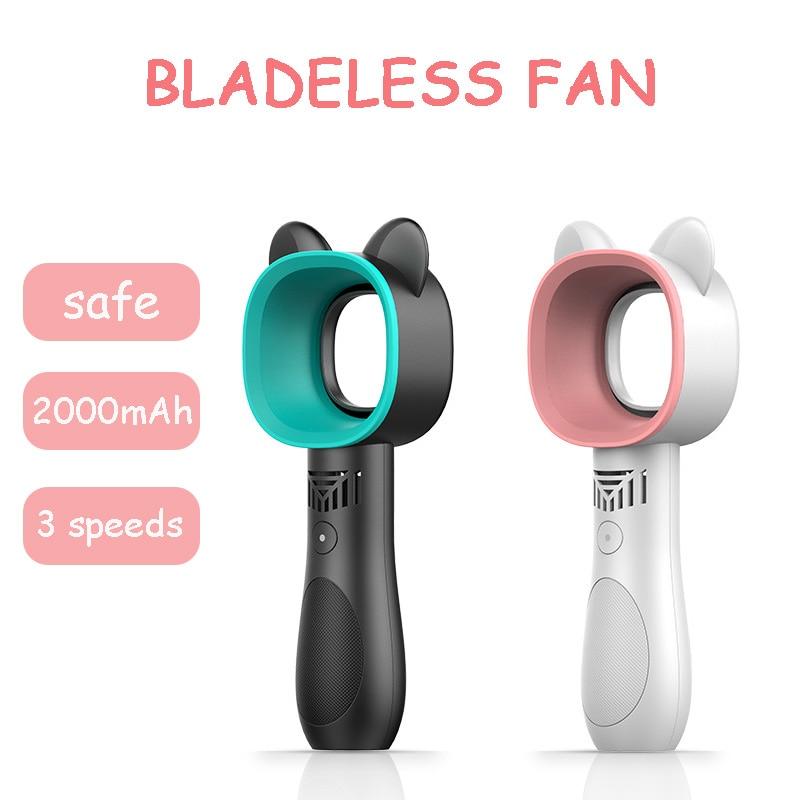 💰Koop Mini Bladeless Fan Cute Cat Hand Held USB Rechargeable Fans ...