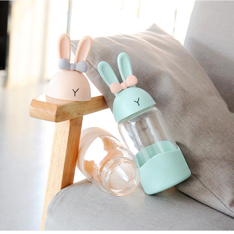 Buy Portable Cute Rabbit Glass Cup Water Bottle Girl Bunny Mug Travel ...