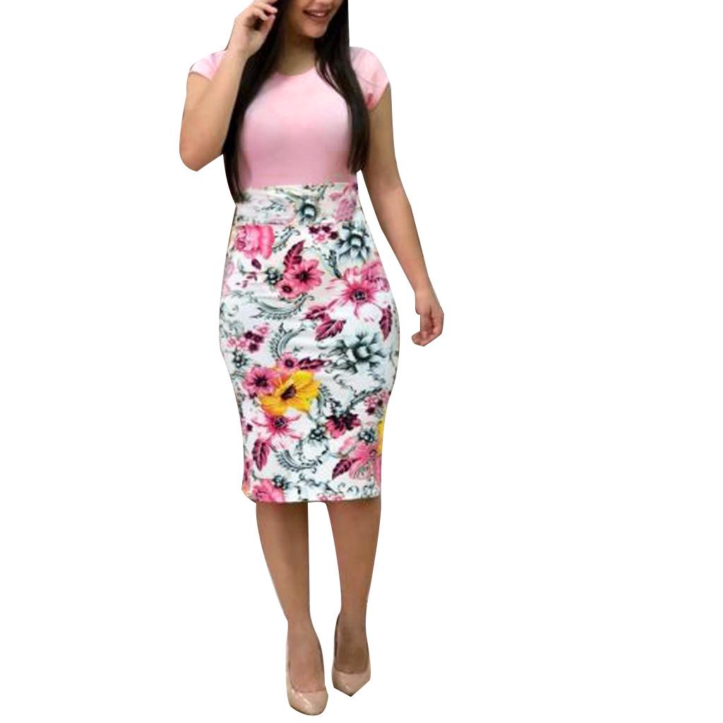 Buy OV Sexy Women Fashion Short Sleeve O-Neck Splicing Floral Printed ...