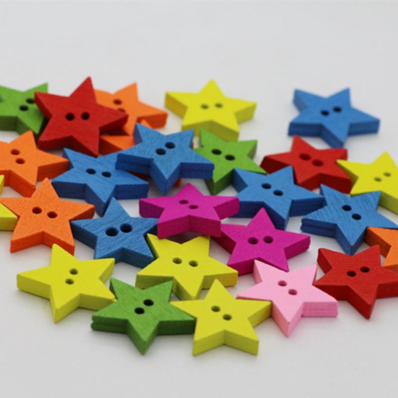 Buy 30PCS Children DIY Cartoon Buttons 18*18MM Wooden Star Buttons ...