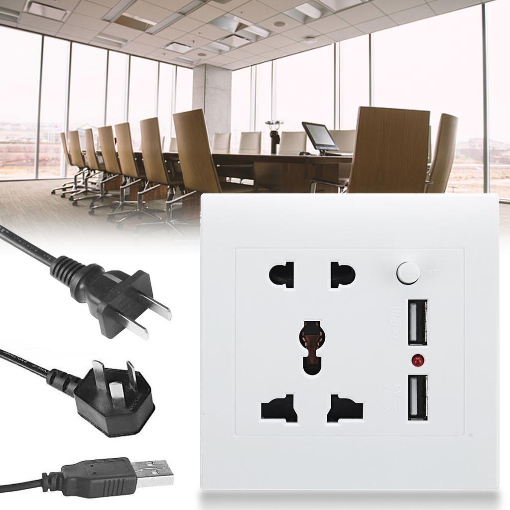 Universal Dual 2 Usb Electric Wall Power Socket Outlet Adapter Plug ...