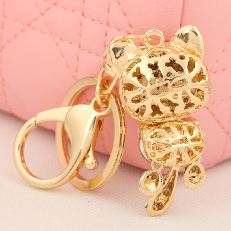 Buy Cat Keychain Gold Crystal Rhinestones Women Handbag Charm Key ...
