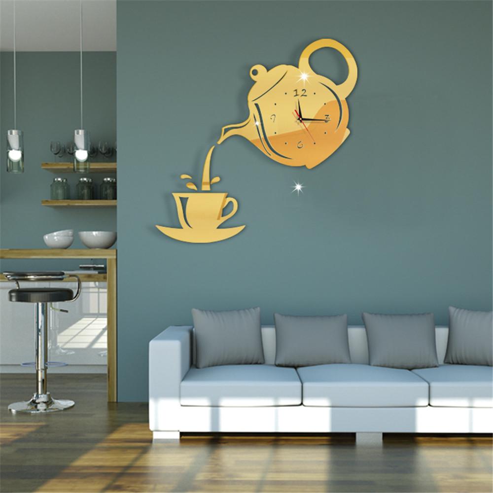 Buy Creative DIY Dining 3D Teapot Kitchen Decor Wall Clock Living Room ...