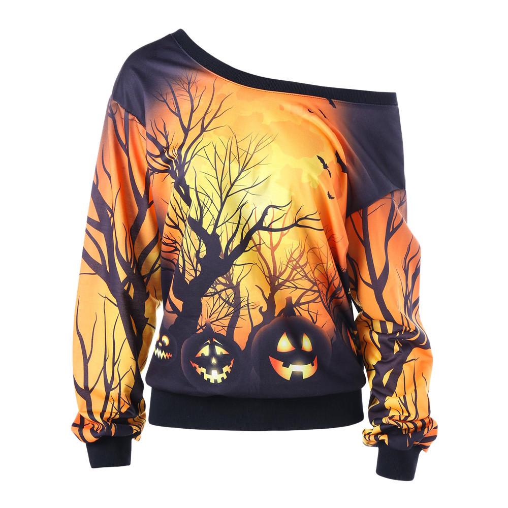 Buy Womens Halloween Long Sleeve Ghost Pumpkin Sweatshirt Pullover Tops ...