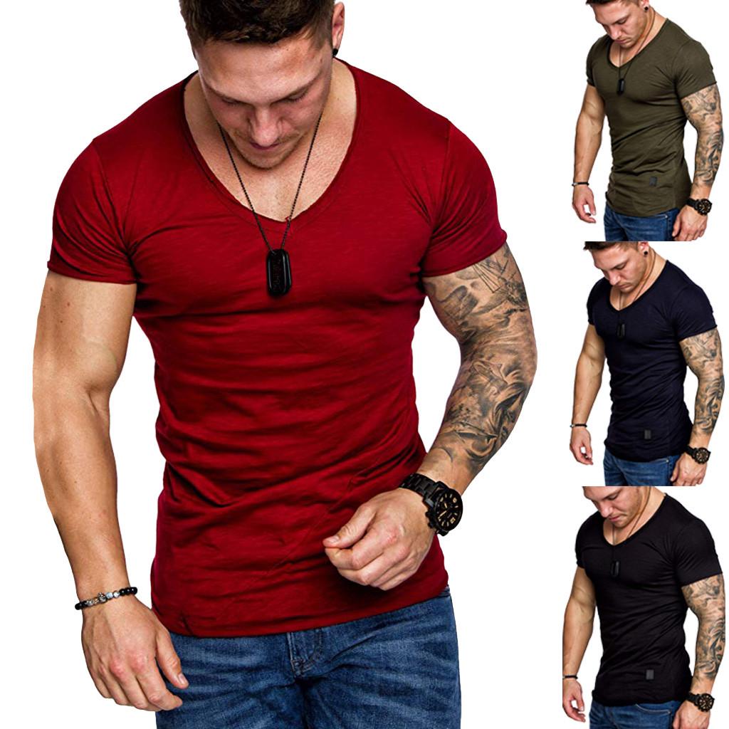 Buy STOCK HH Fashion Men's Summer V Neck Casual Slim Short Sleeve T ...
