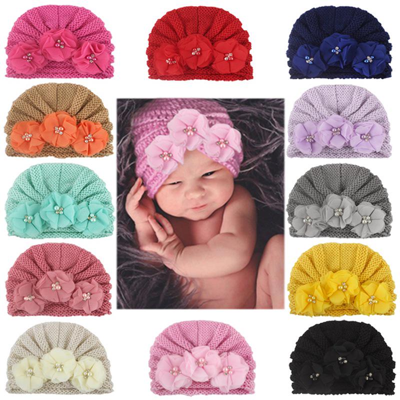 Buy Autumn Soft Cute Newborn Baby Flower Pearl Design Girls Caps Infant ...