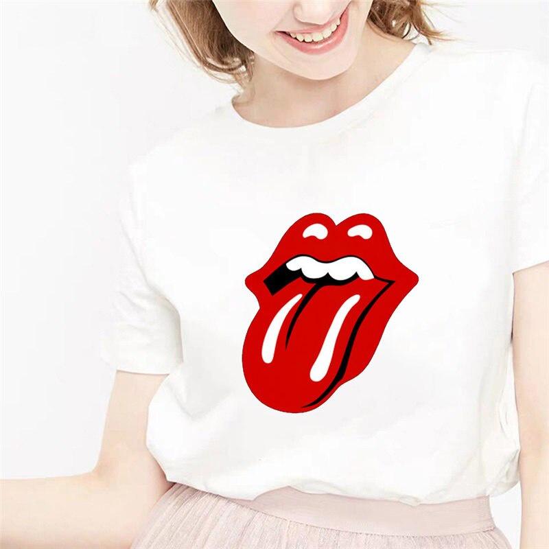 Buy Summer Top Tee Red Mouth Lip Kiss Kiss Printed Lady O-Neck T-Shirt ...