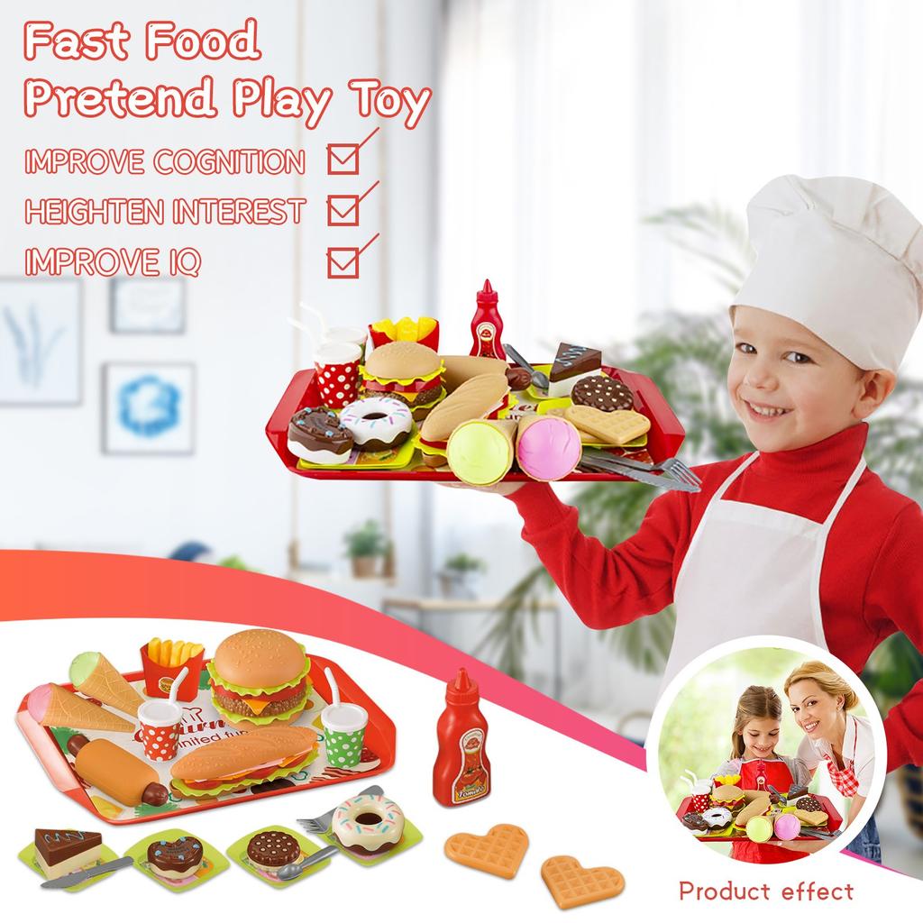 Kids Toys Burger 16Pcs/set Toddlers Pretend Toy Removable Fast Food ...