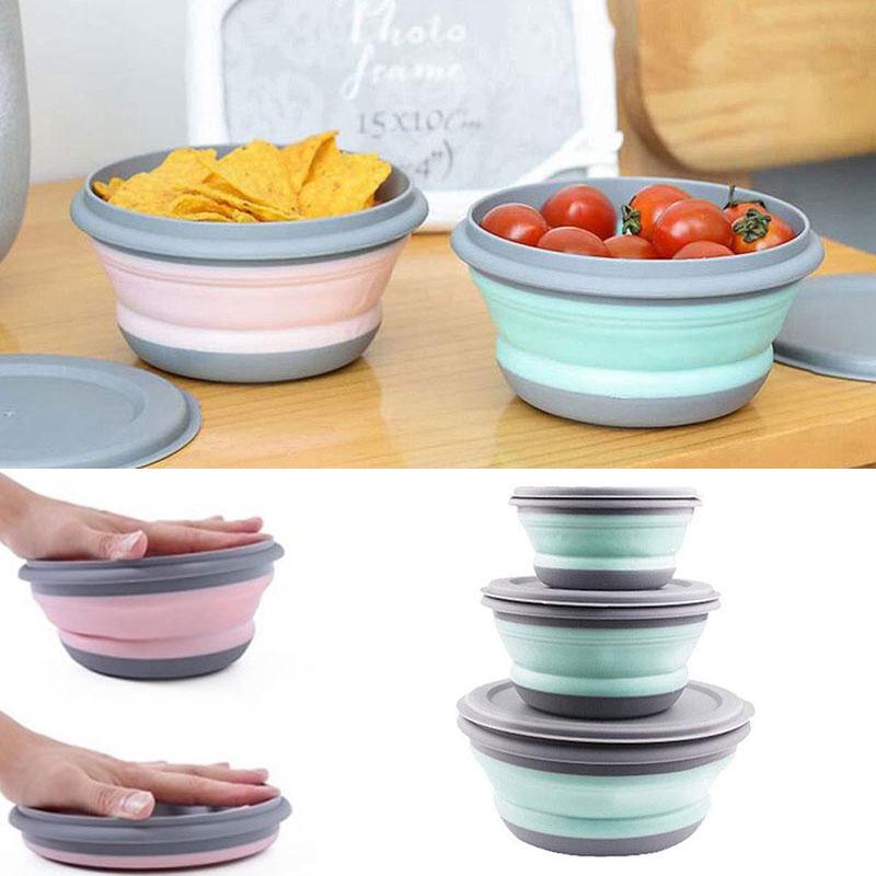Buy 3 PCs/set Portable Silicone Collapsible Food Container Folding ...