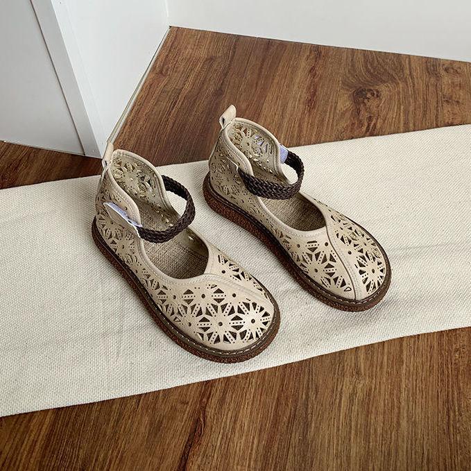 Cheap Mori Artistic Style Retro Zen Hollow-out Platform Big Head Shoes ...