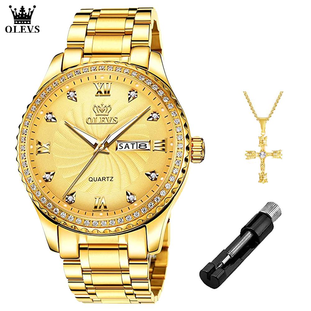 Cheap OLEVS Diamond Quartz Watch for Men Luxury Golden Big Dial ...