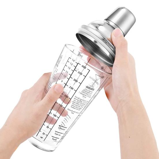 Cheap 400ML Glass Cocktail Shaker with Stainless Steel Lid Clear Scale ...