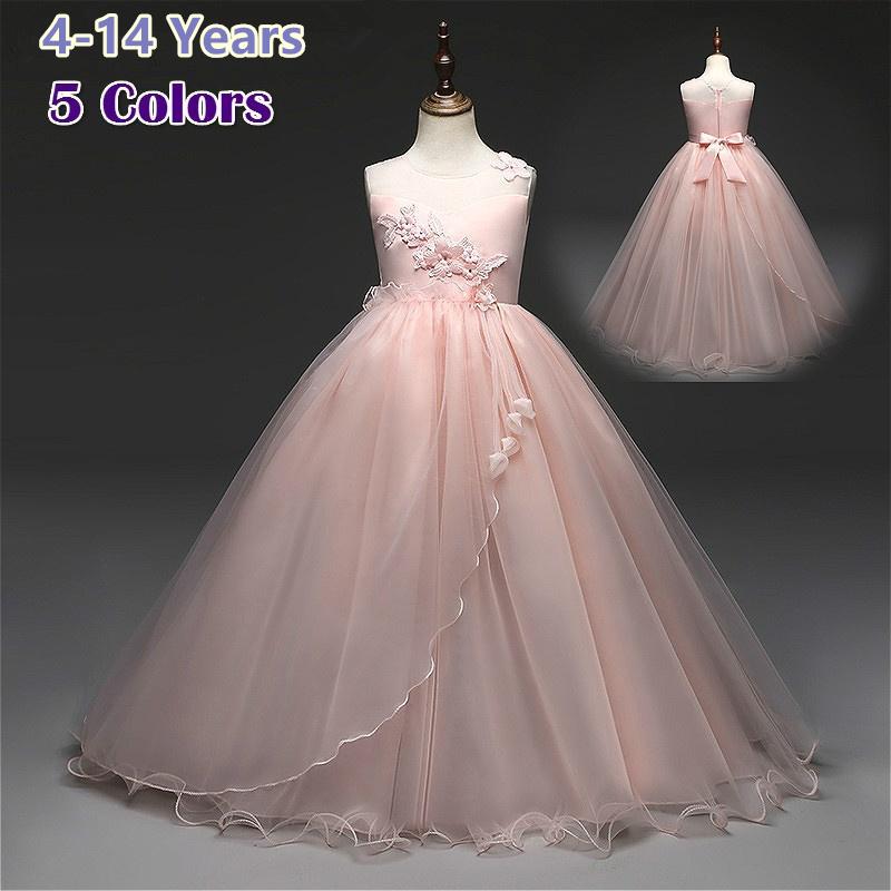 High Quality Girls Princess Flower Wedding Party Long Formal Dress ...