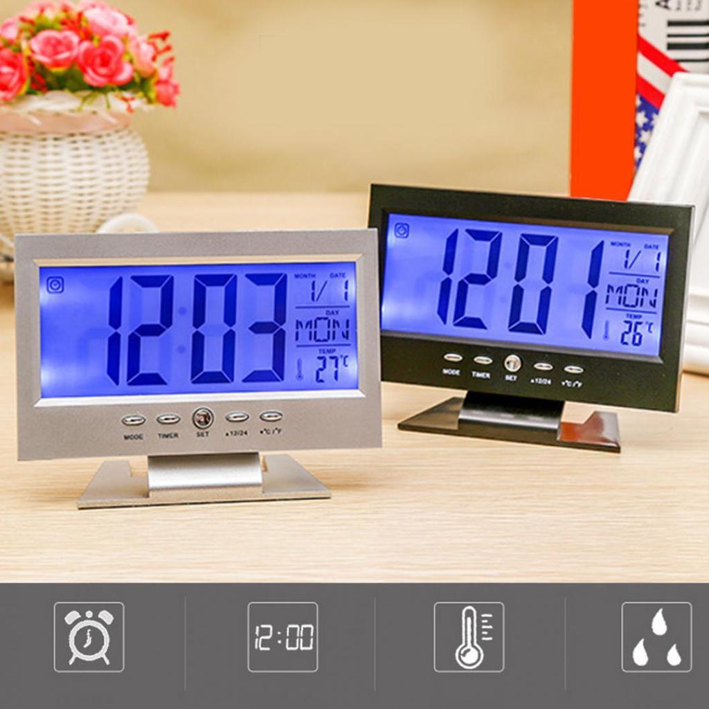 Buy LED Voice Control Alarm Desk Clock Weather Monitor Calendar with ...
