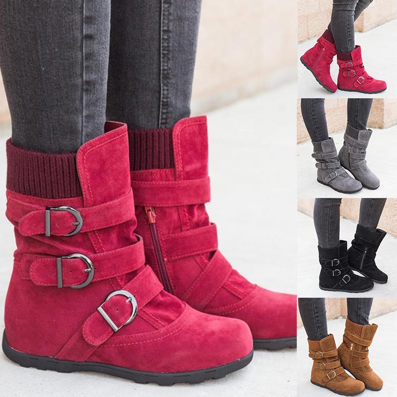 Buy Women's Warm Cloth Round Head Flat Women's Low Boots with Zipper 1 ...