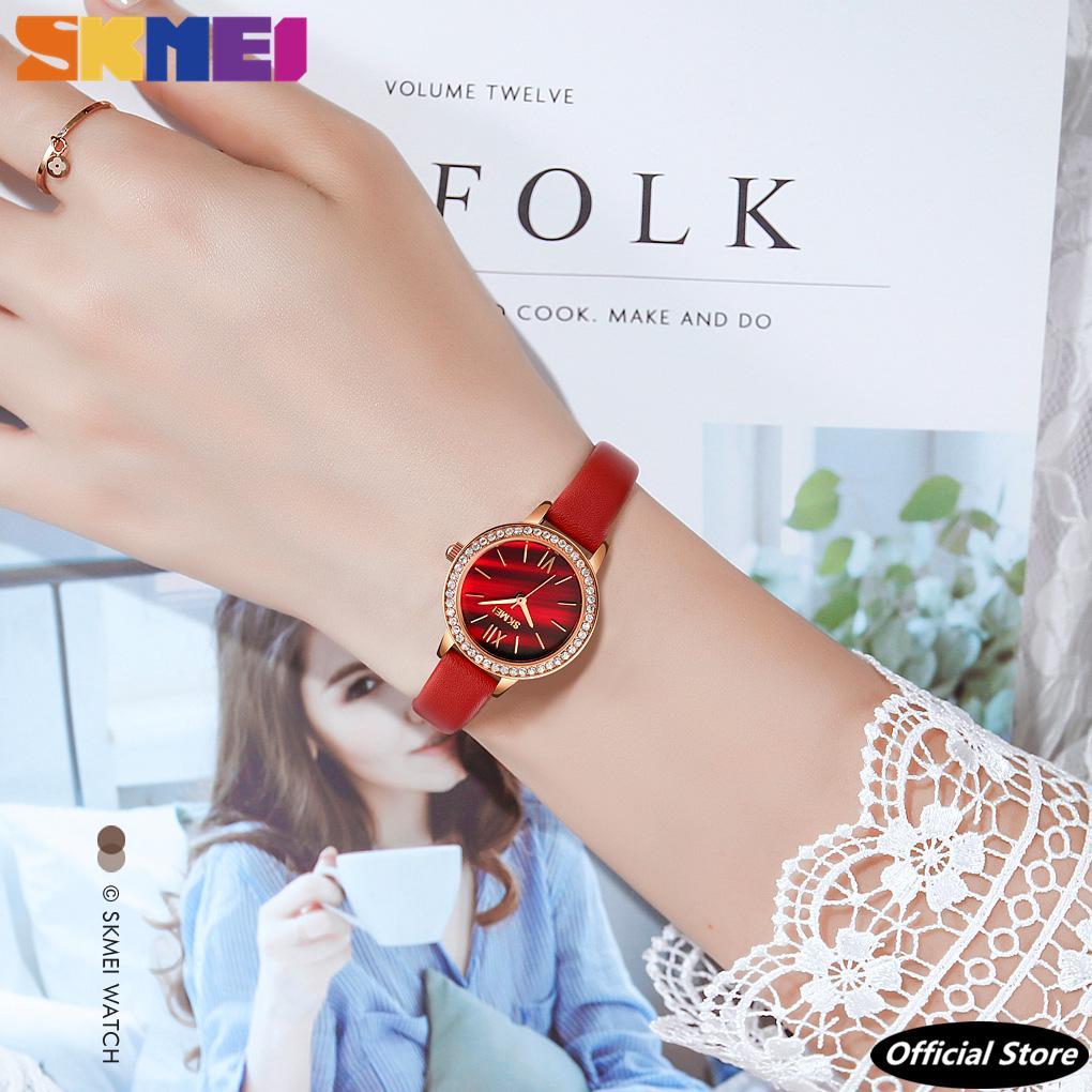 Buy Skmei Ladies Quartz Watch leather Strap Luxury Dress Rhinestone ...