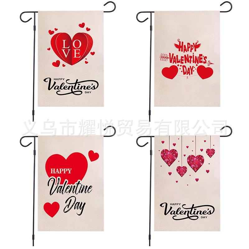 Buy New Valentine's Day Love Pattern Linen Garden Banner Duplex ...