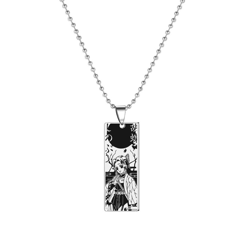 Buy Anime Demon Slayer Tanjiro Necklace Hip Hop Rectangle Stainless ...