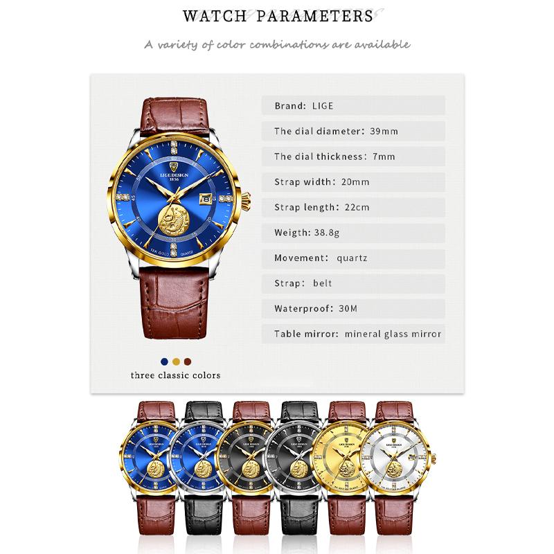 Buy LIGE New Watch Men Ultra Thin Dial 7MM Waterproof Clock LIGE Design ...