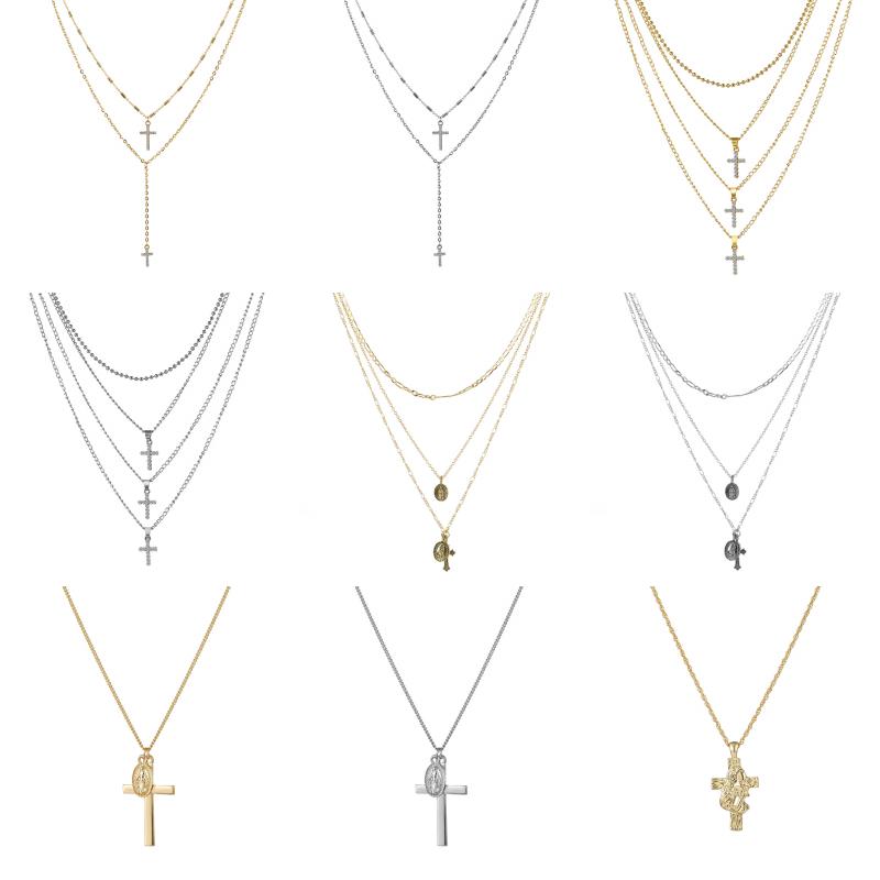 Buy Jewelry 6 Styles Necklace Multi-layer Cross Crystal Necklace Chain ...
