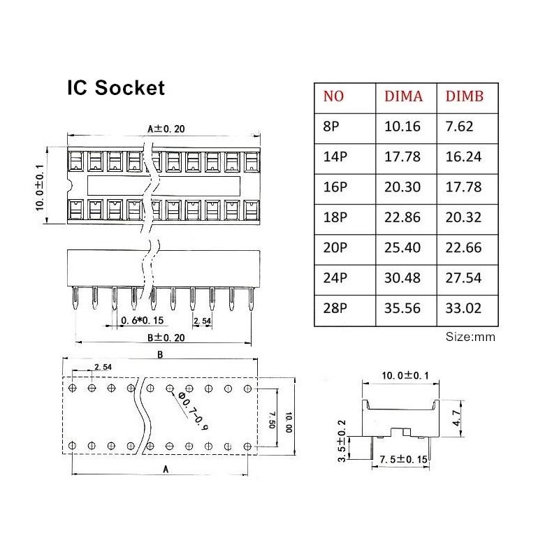 Buy 20pcs IC Seat 6 8 14 16 20 24 28 32 40 Pin 2.54 mm PIN Pitch MCU ...