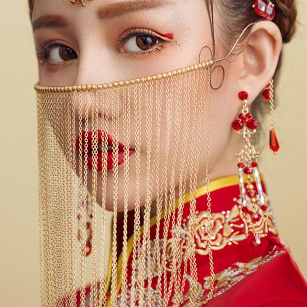 Buy Traditional Golden Chain Tassel Red Beads Bridal Wedding Veil ...
