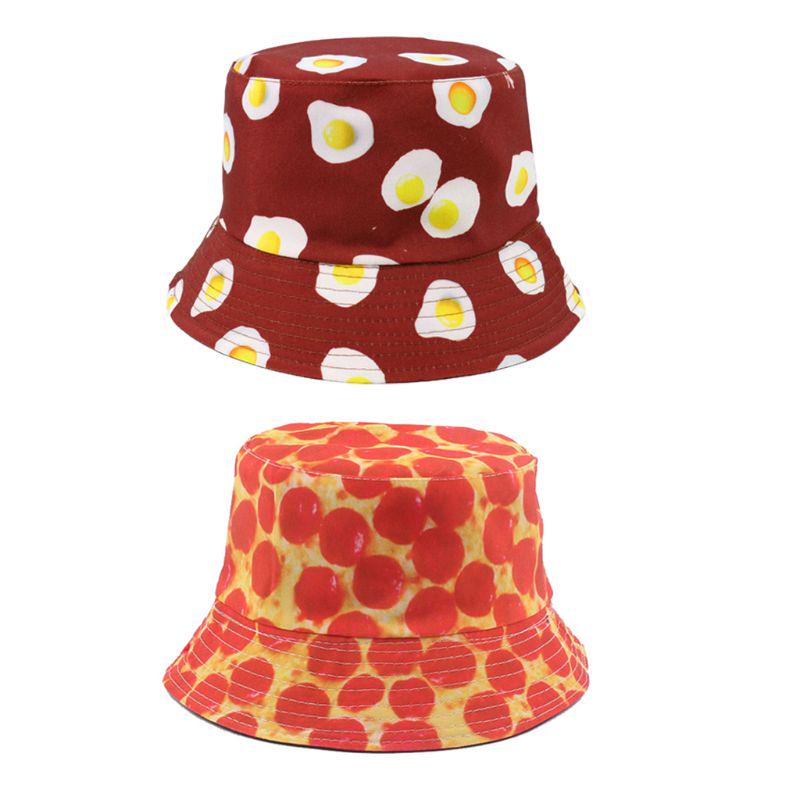 Buy Unisex Cotton Bucket Cap Fried Egg Yolk Print Reversible Two Sided ...