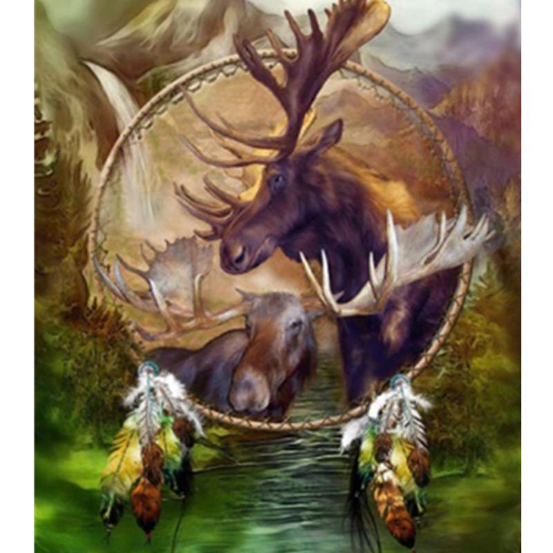 Buy 5D DIY Diamond Full Round Famous Painting Moose Embroidery Painting ...