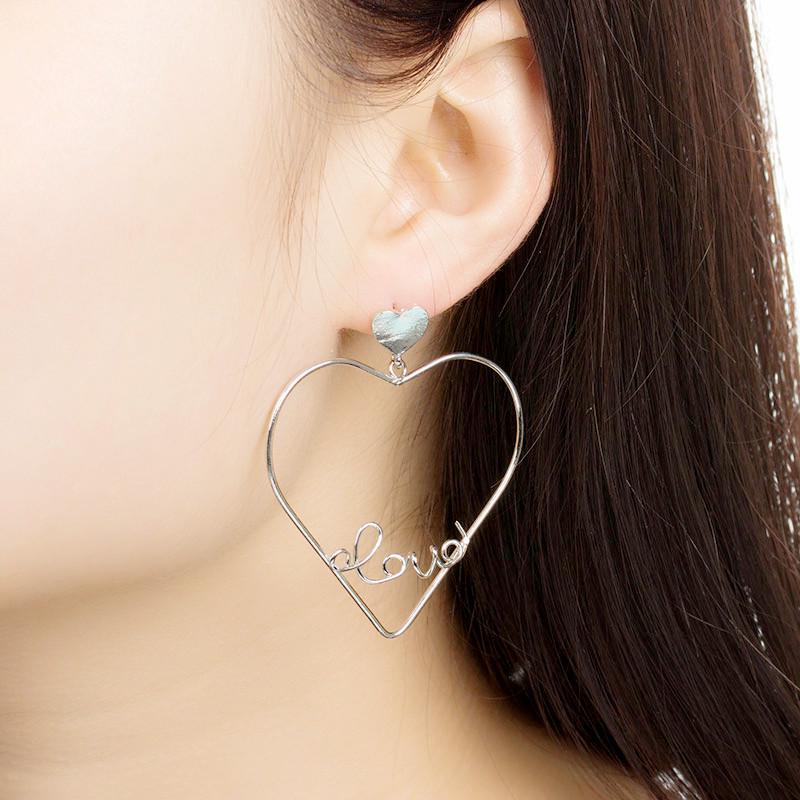 Buy Simple Stylish Creative Love Heart Ear Stud Pendant Earrings Women ...
