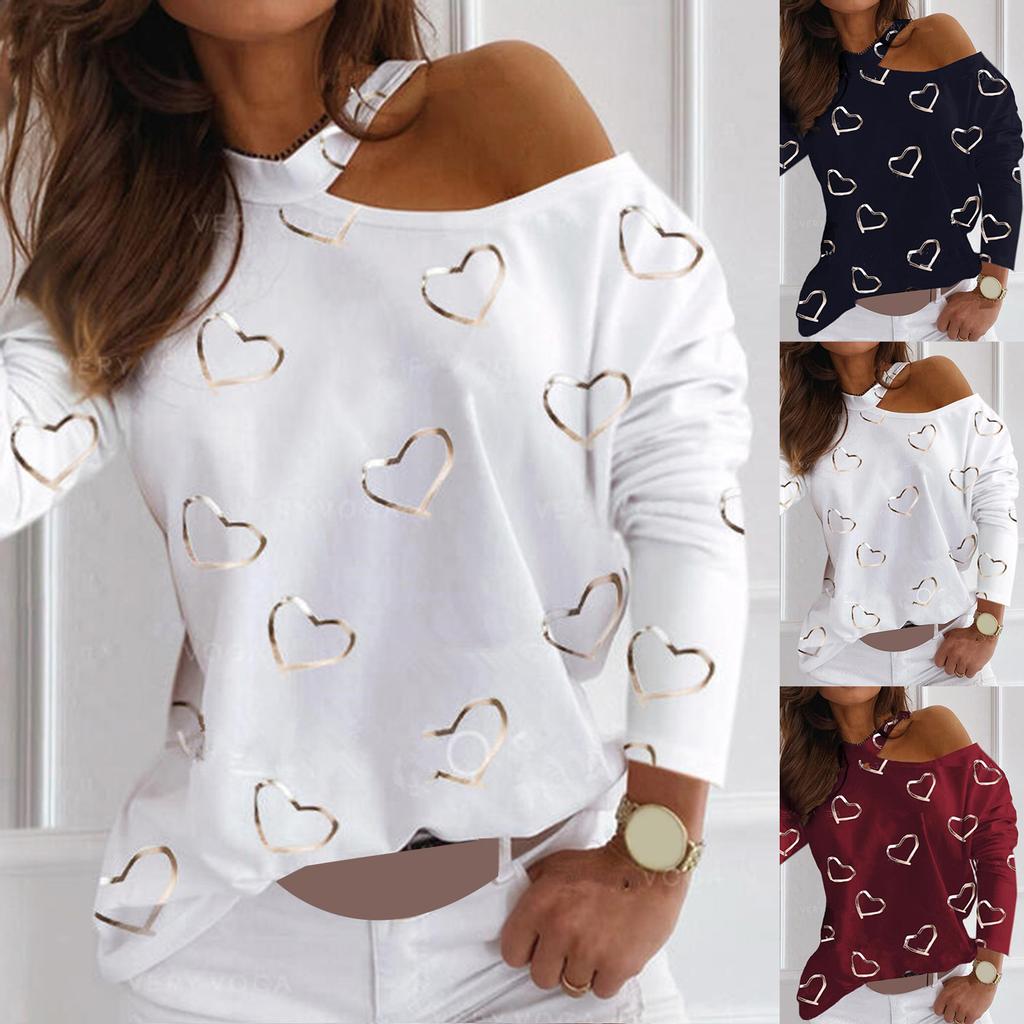 Buy Sexy Women Long Sleeve Hollow Out Blouse Love Heart Print One ...