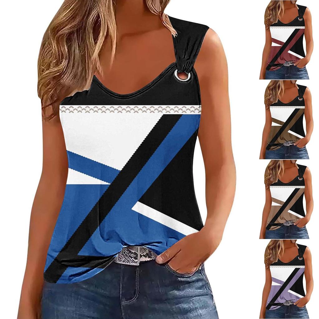 Buy Womens Tank Top V Neck Basic Printed Casual Flowy Summer Sleeveless ...