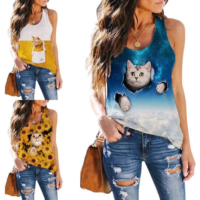 Buy Tanks Fashion Sleeveless Tops Womens Print Vests Backless Tee Plus Loose Size XS-6XL at ...