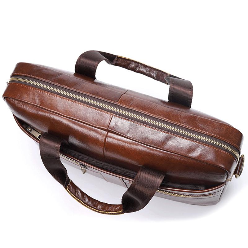 Buy PI UNCLE Bag Men's Genuine Leather Briefcase Laptop Bag Brown at ...