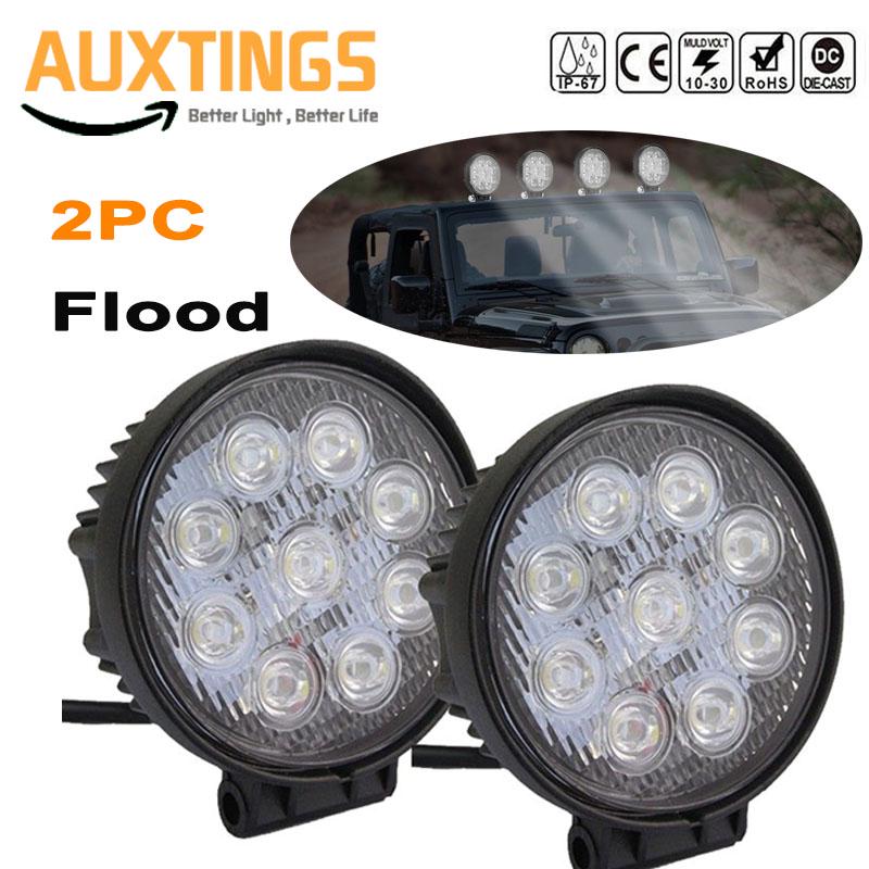 Buy 2PC Round 27W LED Work Light 12V 24V Flood 4x4 Offroad ATV Truck ...