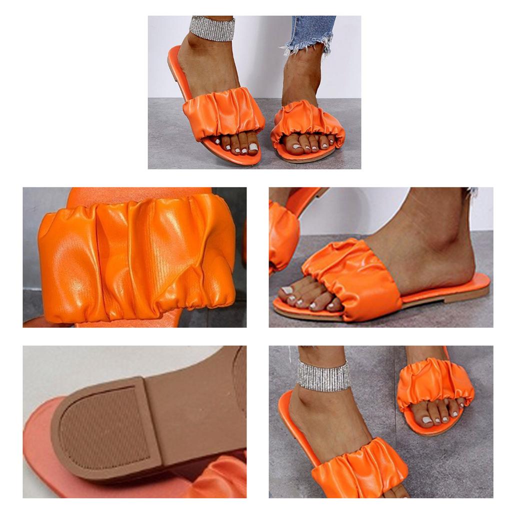 (KB)Big Size Slippers Elastic Band Pleated Platform Beach Women's Roman ...