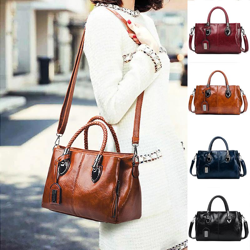 Cheap Woven Handle Contrast Color Fashion Leather Large Capacity Three ...