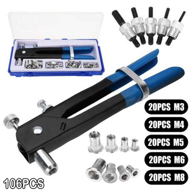 106Pcs Threaded Nut Rivet Riveter Rivnut Nutsert Insert Tool Kit M3 M4 ...